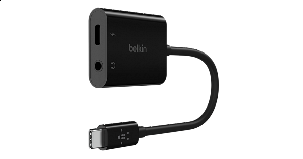 Belkin - RockStar 3.5mm Audio + USB-C Charge Adapter Fast Charging / Black